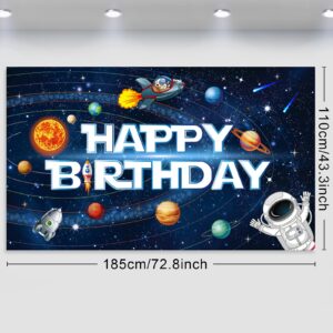 Outer Space Happy Birthday Decorations Solar System Banner Large Happy Birthday Outer Space Poster Background for Kids Boys Space Birthday Planets Party Educational Supplies, 72.8 x 43.3 Inches