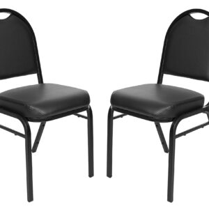 OEF Furnishings Premium Vinyl Upholstered Stack Banquet Chair, Pack of 2, Black/Black