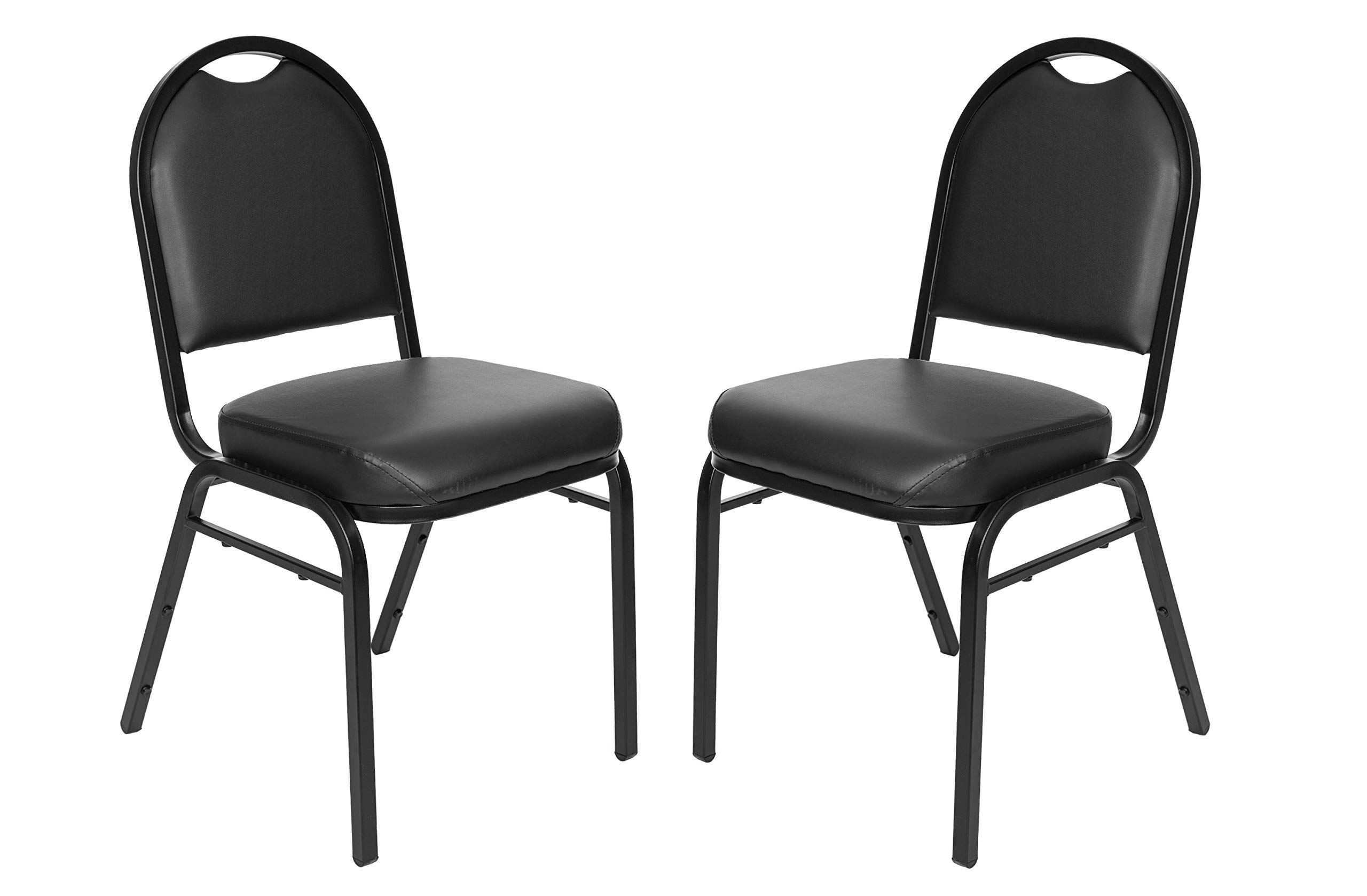 OEF Furnishings Premium Vinyl Upholstered Stack Banquet Chair, Pack of 2, Black/Black