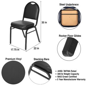 OEF Furnishings Premium Vinyl Upholstered Stack Banquet Chair, Pack of 2, Black/Black