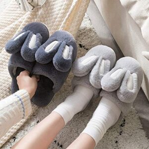 YUCHE Rabbit ear cotton slippers winter slippers men's women's plush slippers warm home non-slip slippers (XL, Navy blue, 11)