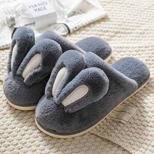 YUCHE Rabbit ear cotton slippers winter slippers men's women's plush slippers warm home non-slip slippers (XL, Navy blue, 11)