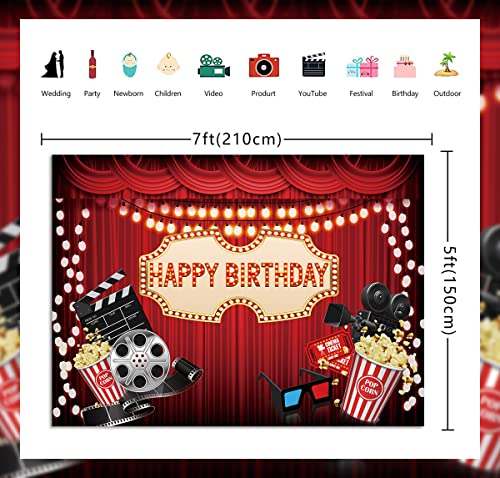 Movie Night Backdrop Red Carpet Movie Theme Birthday Party Background Children Star Movie Theme Party Photography Decoration Photo Shoot Props 7x5FT