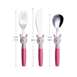 ANNOVA Kids Silverware 6 Pieces Set Children's Flatware - Stainless Steel Cutlery - 3 x Safe Forks, 3 x Dinner Spoons - Safe Toddler Utensils Without Knives for Lunch Box BPA Free (Rabbit x 6 PCS)