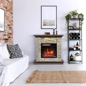 duraflame® Wall Mantel Electric Fireplace with Remote Control, Smoky Gray Stone