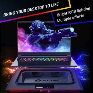 KLIM KN01 RGB Laptop Cooling Pad - New 2023 - Powerful Turbo-Laptop Fans (3600 RPM) - Rubber Seal and Dust Filters for Maximum Performance - Gaming Laptop Cooler to Avoid Overheating - 15.6-17.3 inch