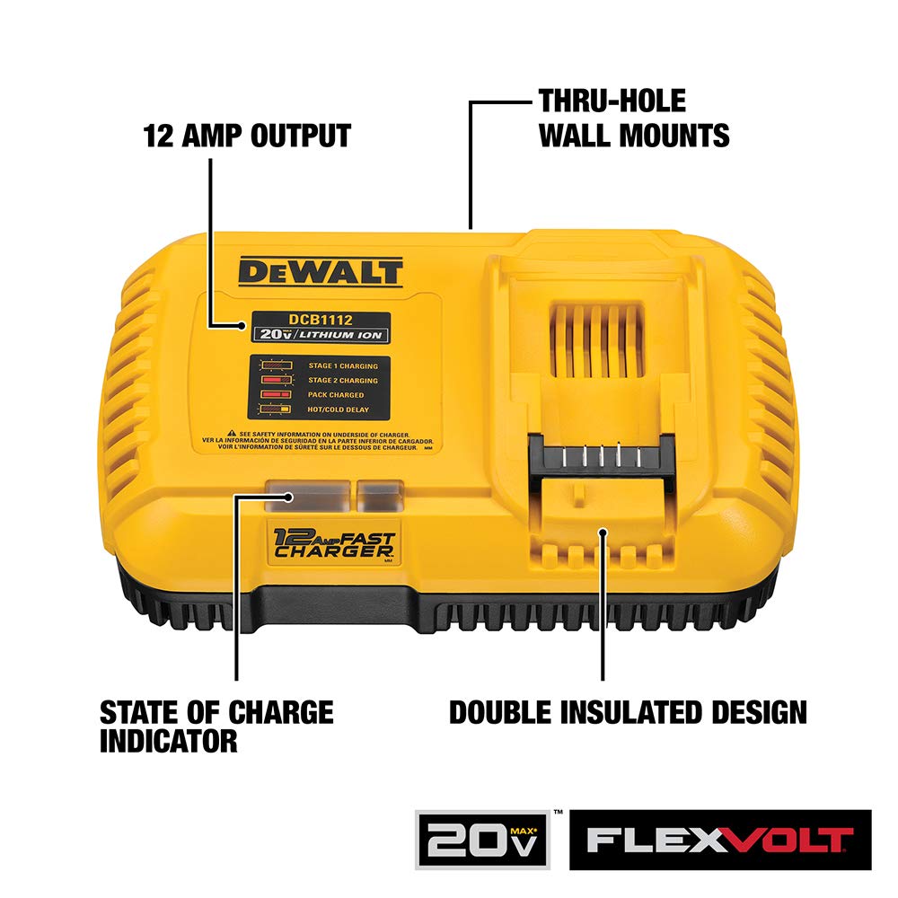 DEWALT Battery Charger, 20V + Flexvolt Fast Charger (DCB1112)