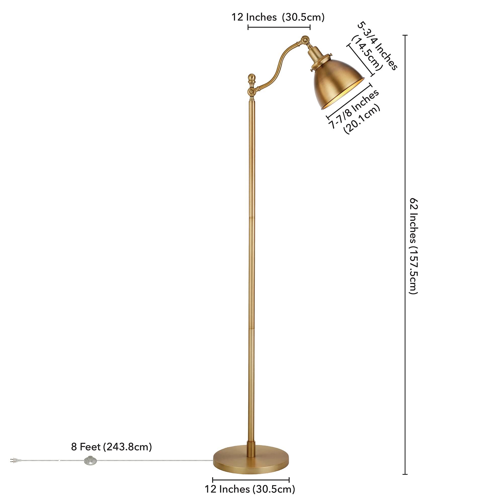 Beverly 65" Tall Floor Lamp with Metal Shade in Brass/Brass