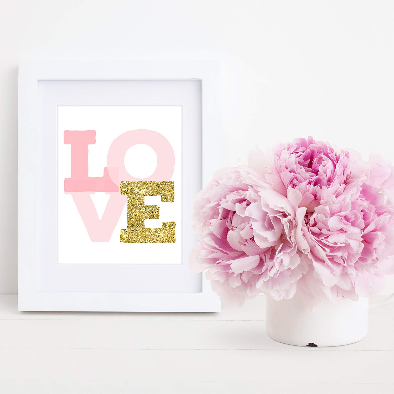 Pink & Gold Positve Affirmation 8x10 Wall Art Set of 4 Love Nursery Toddler Girls Room Decorations Dream Big (NOT Real Glitter)