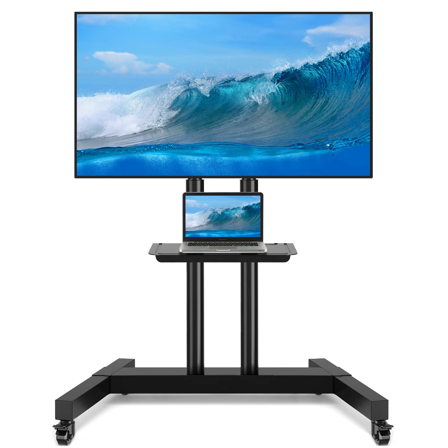 TVON Mobile TV Cart with Wheels for 40-80 Inch LCD LED OLED Flat Curved Screen TVs, Height Adjustable Rolling TV Stand Holds up to 110 lbs, Outdoor TV Stand Trolley Max VESA 600x400mm