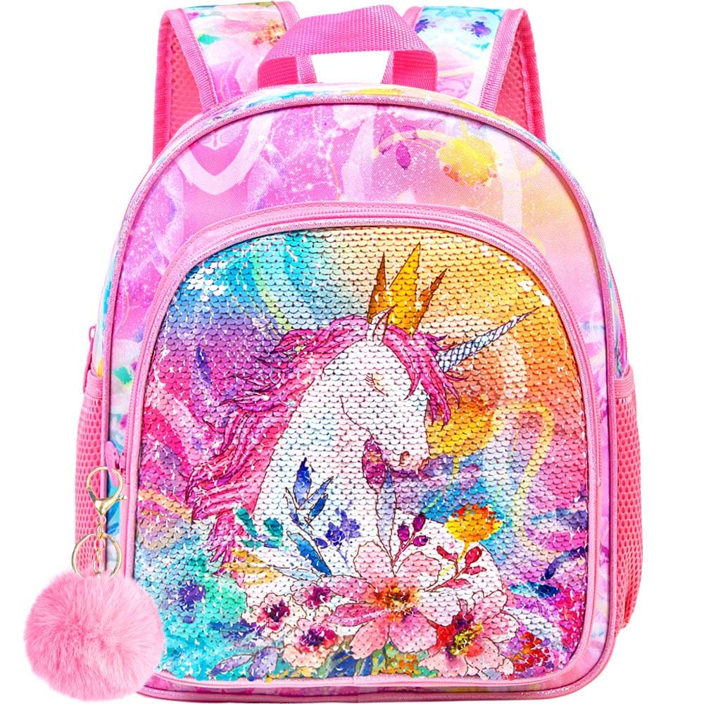 CCJPX Unicorn Backpack for Girls, 12.5” Toddler Sequin Bookbag Kindergarten Cute School Bag