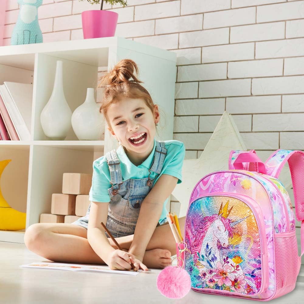 CCJPX Unicorn Backpack for Girls, 12.5” Toddler Sequin Bookbag Kindergarten Cute School Bag