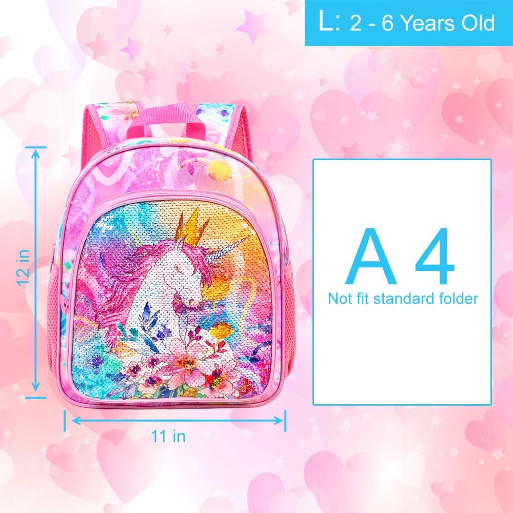 CCJPX Unicorn Backpack for Girls, 12.5” Toddler Sequin Bookbag Kindergarten Cute School Bag