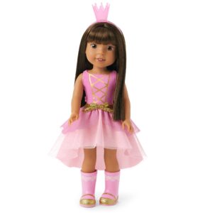 american girl welliewishers 14.5-inch ashlyn doll with pink leotard, glitter skirt, headband, and boots, for ages 4+