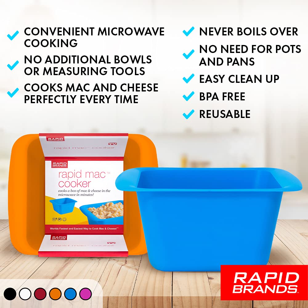 Rapid Mac Cooker | Microwave Macaroni & Cheese in 5 Minutes | Perfect for Dorm, Small Kitchen or Office | Dishwasher-Safe, Microwaveable, BPA-Free… (Blue & Orange, 2-Pack)