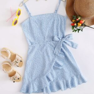 SOLY HUX Girl's Spaghetti Strap Dress Floral Print Sleeveless Summer Beach Casual Sundress A-line Mini Dresses