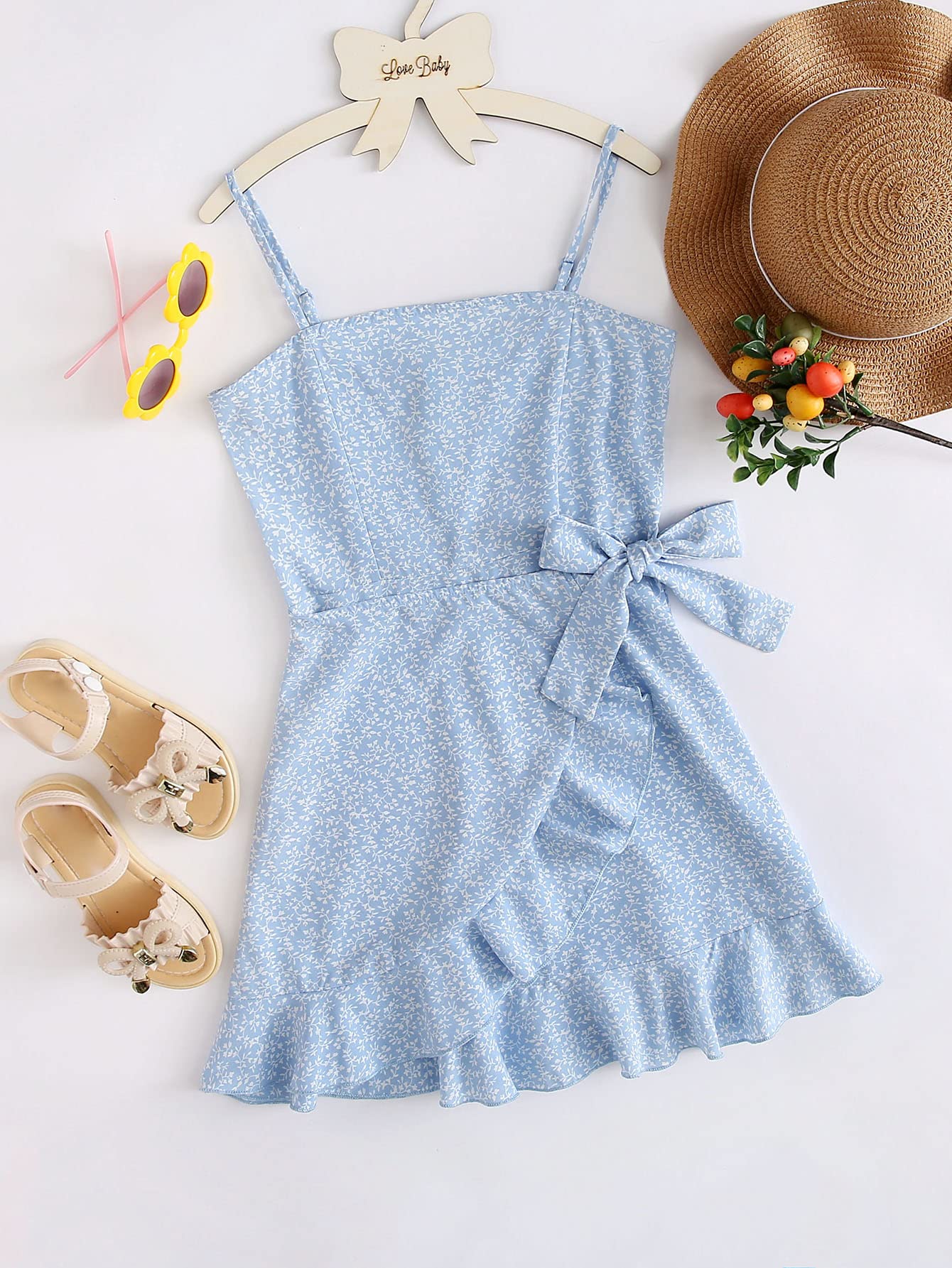 SOLY HUX Girl's Spaghetti Strap Dress Floral Print Sleeveless Summer Beach Casual Sundress A-line Mini Dresses