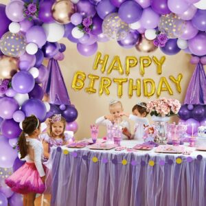 131Pcs Purple Gold Birthday Decorations Purple Balloons Garland Arch Kit Women Purple and Gold Confetti Latex Balloons Happy Birthday Foil Balloons Banner Circle Dots Garland Birthday Party Supplies