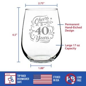 Cheers to 40 Years - Stemless Wine Glass Gifts for Women & Men - 40th Anniversary or Birthday Party Decor - Large Glasses