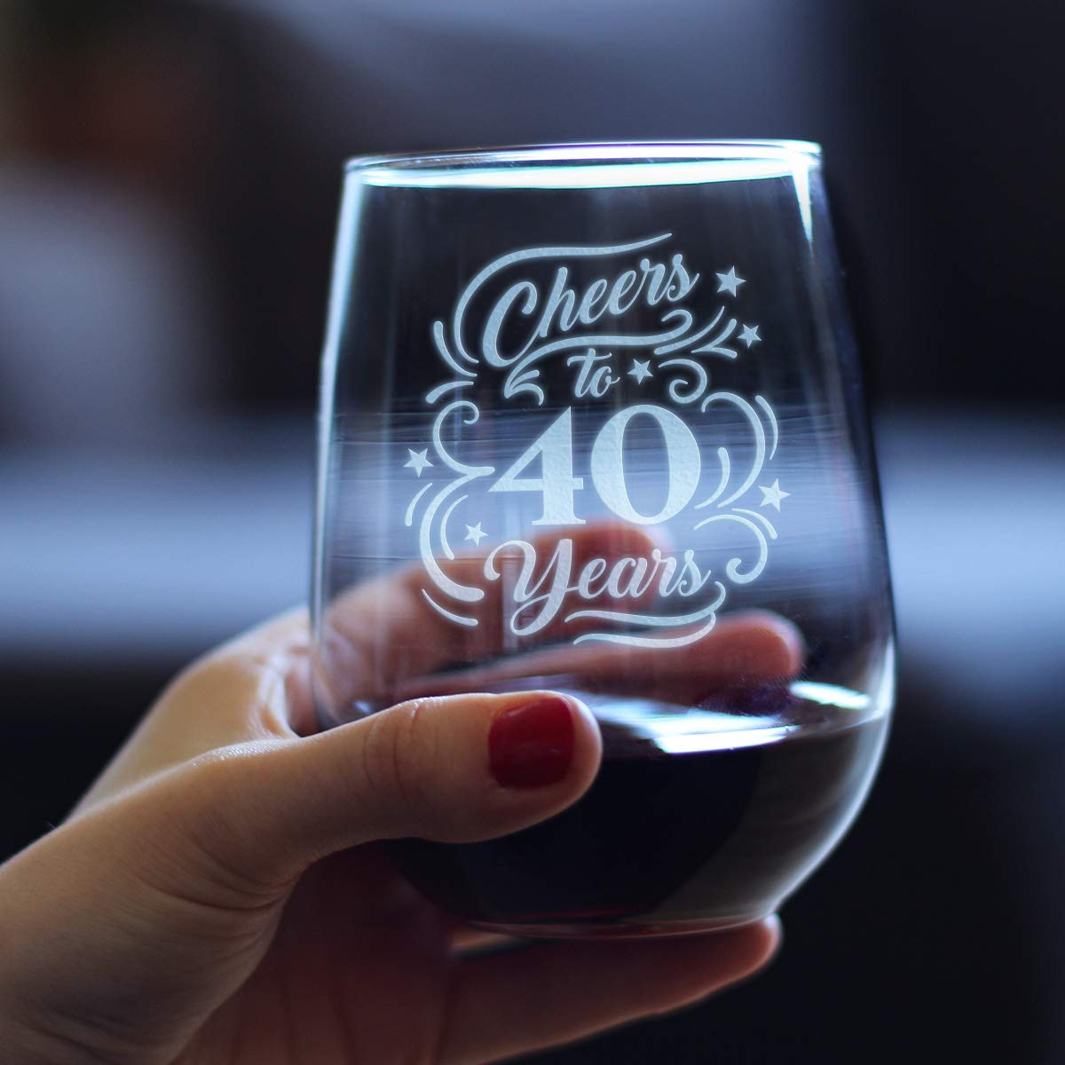 Cheers to 40 Years - Stemless Wine Glass Gifts for Women & Men - 40th Anniversary or Birthday Party Decor - Large Glasses