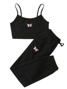 soly hux girl's 2 piece outfits butterfly cami crop tops and sweatpants set