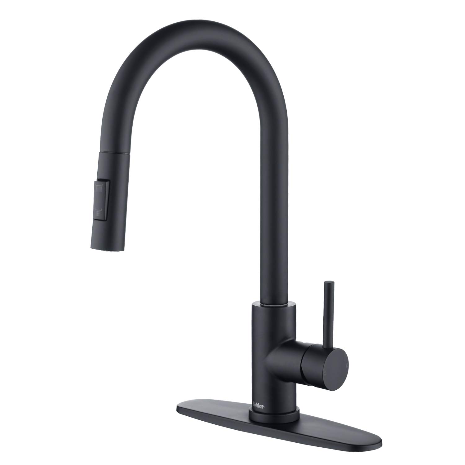 Tohlar Black Kitchen Faucets with Pull-Down Sprayer Single Handle Kitchen Faucet, Modern Stainless Steel Kitchen Sink Faucet with Deck Plate