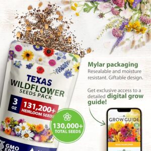 HOME GROWN 130,000+ Pure Wildflower Seeds - Premium Texas Flower Seeds [3 Oz] Perennial Garden Seeds for Birds & Butterflies - Wild Flowers Bulk Seeds Perennial: 22 Varieties Flower Seed for Planting