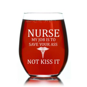 Find Funny Gift Ideas Nurse Wine Glasses for Women | RN Gifts for Nurses Women, ER Nurse Funny Gifts for Nurses Female, Nurses Gifts for Male Nurses | My Job Is To Save Your Rear Not Kiss It