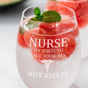 Find Funny Gift Ideas Nurse Wine Glasses for Women | RN Gifts for Nurses Women, ER Nurse Funny Gifts for Nurses Female, Nurses Gifts for Male Nurses | My Job Is To Save Your Rear Not Kiss It