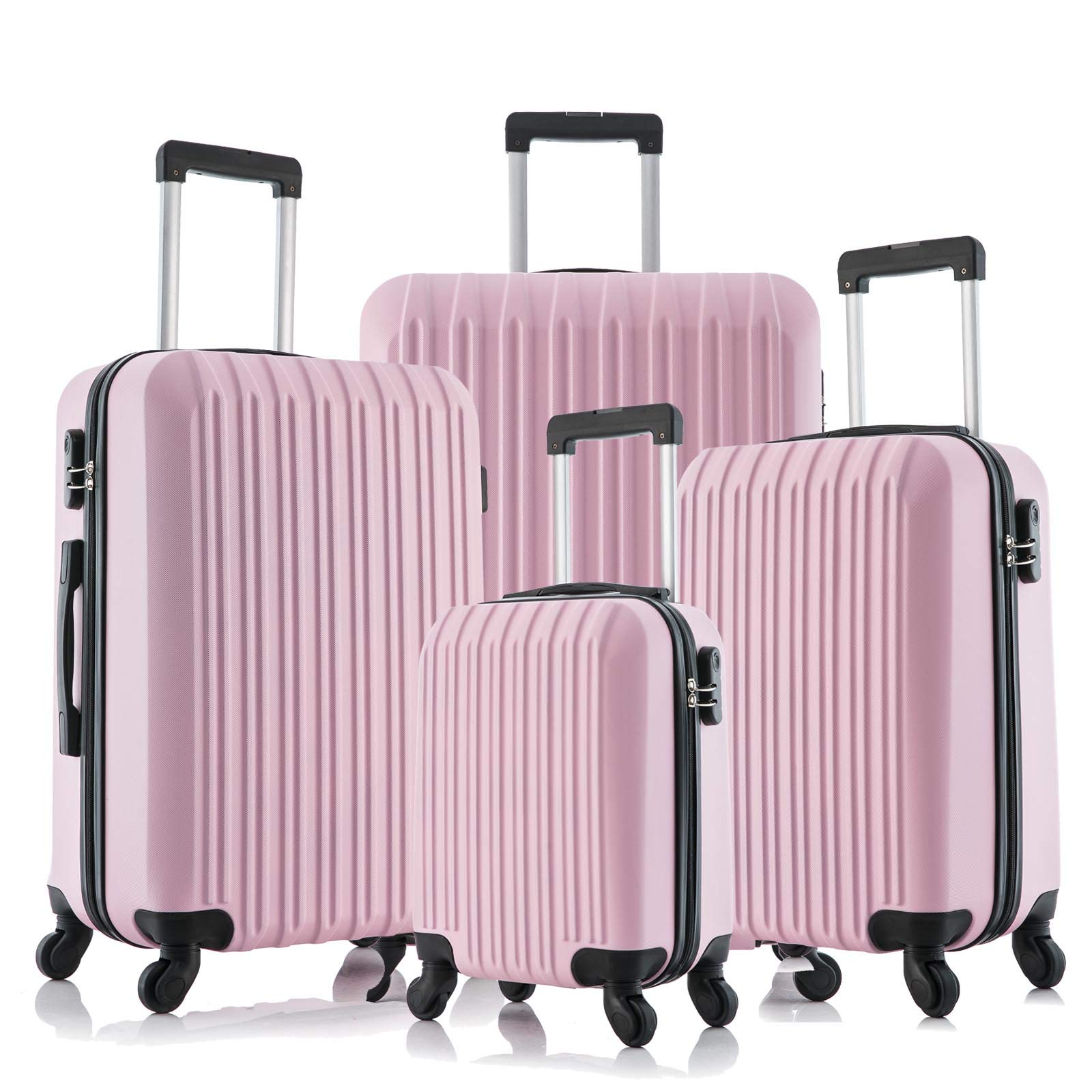 Apelila 4 Piece Luggage sets with Spinner Wheels Travel Suitcase Hard-shell Lightweight 16" 20" 24" 28" (Light Pink)