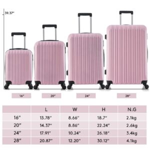 Apelila 4 Piece Luggage sets with Spinner Wheels Travel Suitcase Hard-shell Lightweight 16" 20" 24" 28" (Light Pink)