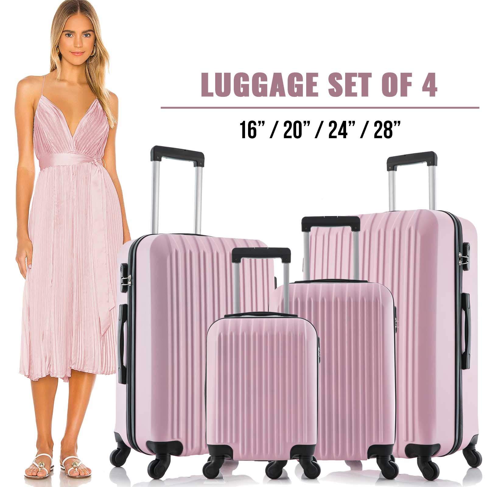 Apelila 4 Piece Luggage sets with Spinner Wheels Travel Suitcase Hard-shell Lightweight 16" 20" 24" 28" (Light Pink)