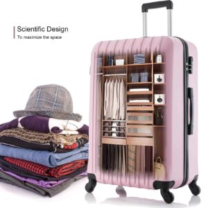 Apelila 4 Piece Luggage sets with Spinner Wheels Travel Suitcase Hard-shell Lightweight 16" 20" 24" 28" (Light Pink)