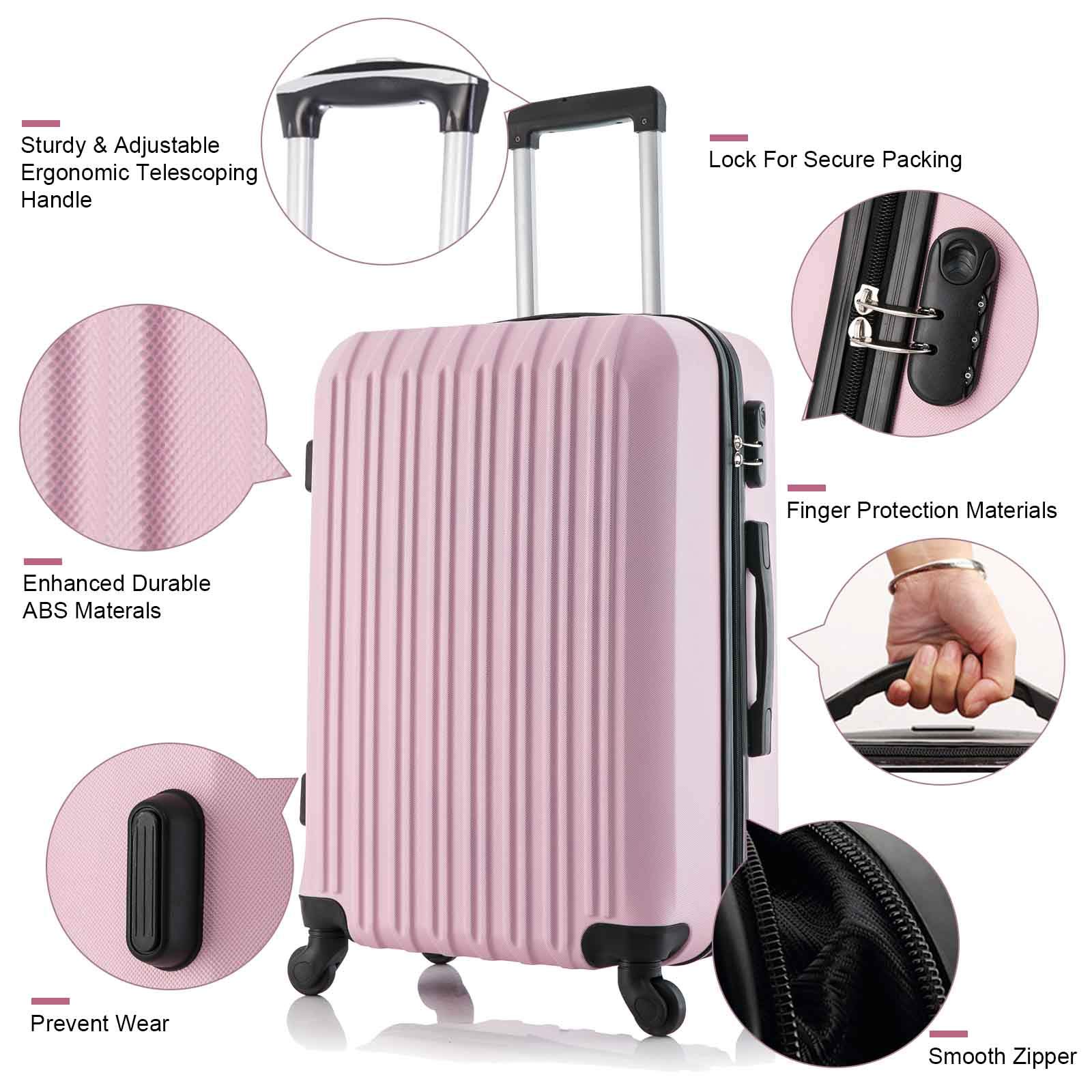 Apelila 4 Piece Luggage sets with Spinner Wheels Travel Suitcase Hard-shell Lightweight 16" 20" 24" 28" (Light Pink)