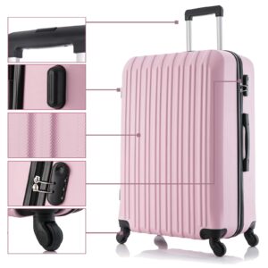 Apelila 4 Piece Luggage sets with Spinner Wheels Travel Suitcase Hard-shell Lightweight 16" 20" 24" 28" (Light Pink)