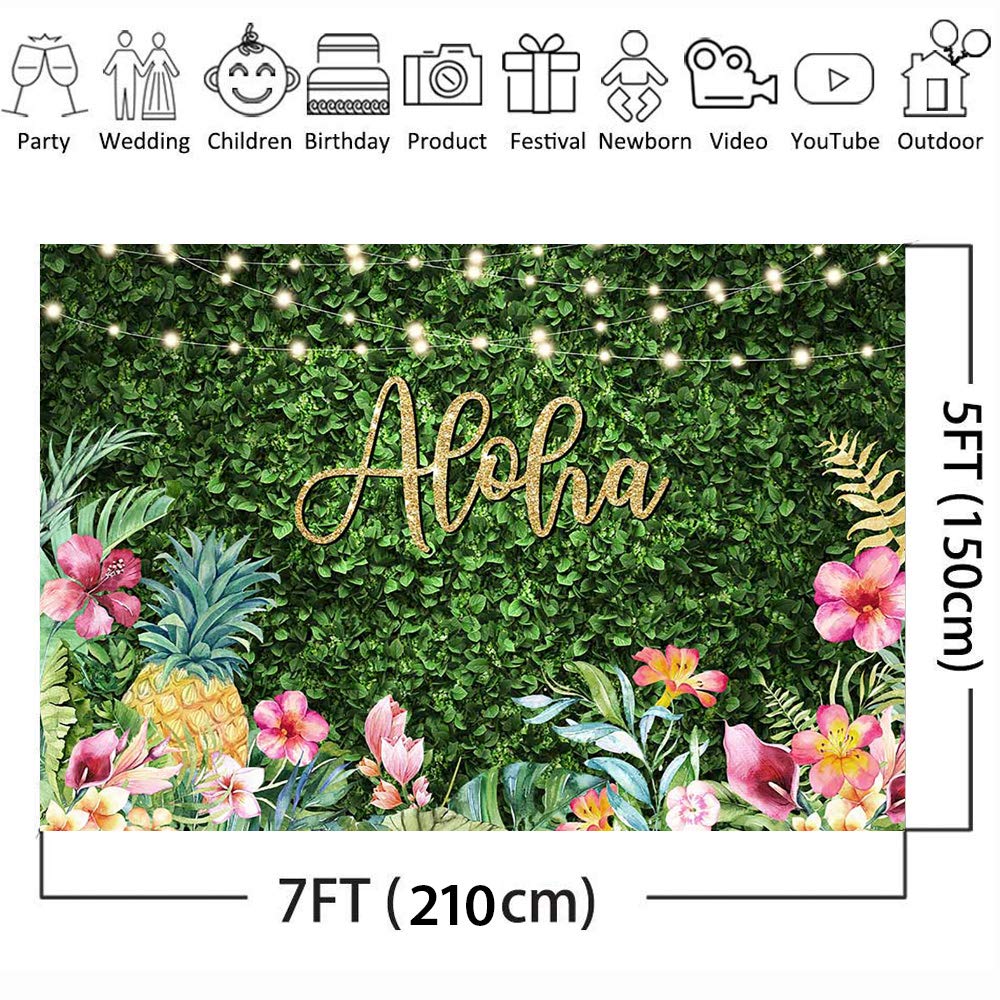 Avezano Aloha Backdrop Luau Birthday Party Backdrop Tropical Hawaiian Baby Shower Party Banner Decoration Glitter Lights Green Grass Pineapple Background for Photography Photo Booth Banner