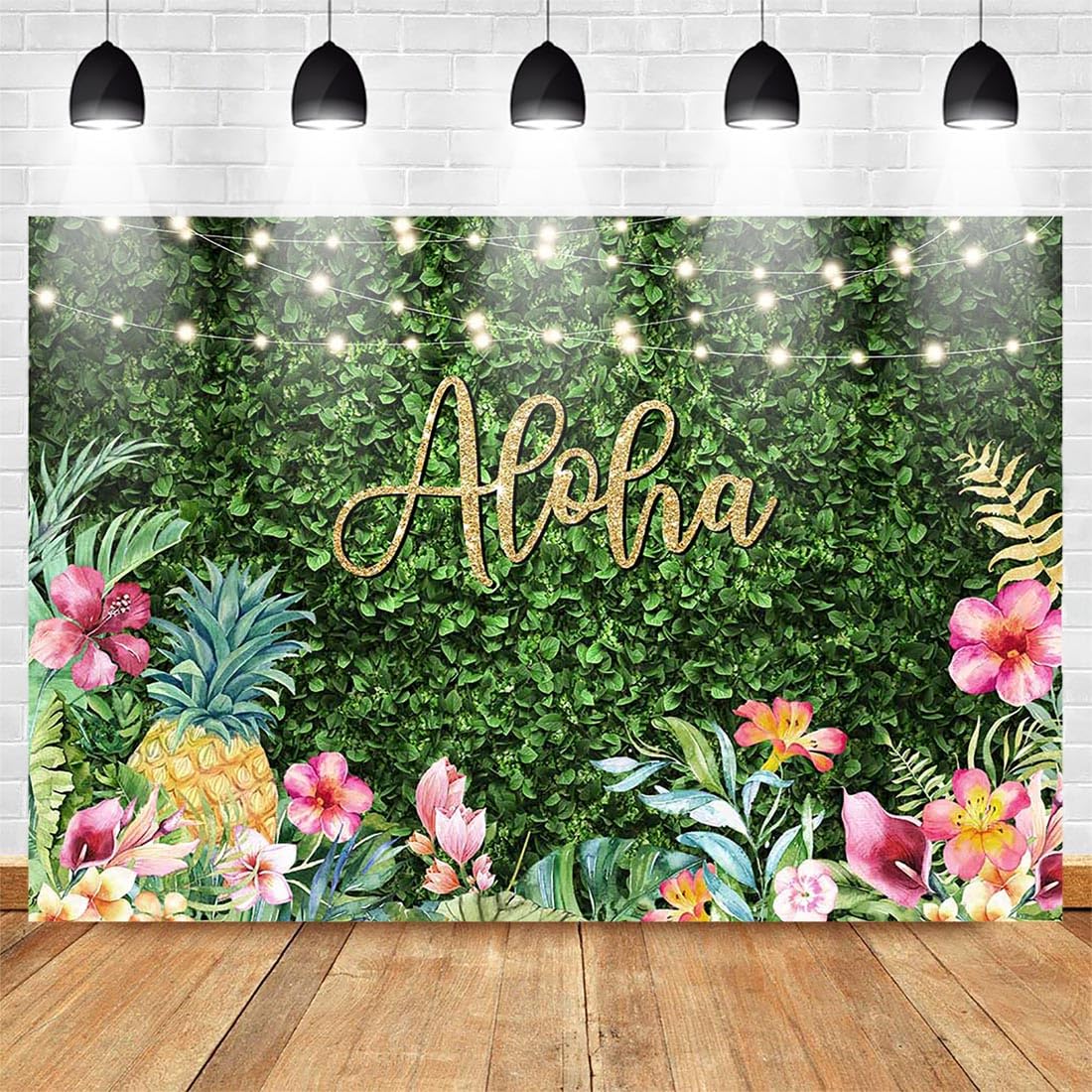 Avezano Aloha Backdrop Luau Birthday Party Backdrop Tropical Hawaiian Baby Shower Party Banner Decoration Glitter Lights Green Grass Pineapple Background for Photography Photo Booth Banner