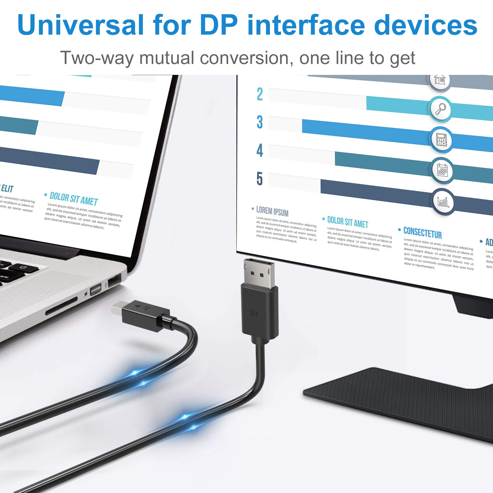 Mini Displayport to Displayport Cable, KissU Mini DP to DP Cable, Thunderbolt to DisplayPort Cable, 6ft, 4K@60Hz/ 2K@144Hz, Male to Male, Gold-Plated Cord, for Laptop PC TV etc- Black