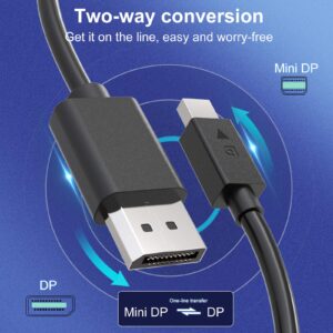 Mini Displayport to Displayport Cable, KissU Mini DP to DP Cable, Thunderbolt to DisplayPort Cable, 6ft, 4K@60Hz/ 2K@144Hz, Male to Male, Gold-Plated Cord, for Laptop PC TV etc- Black