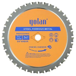 yolan 7 1/4” metal cutting circular saw blade, 7-1/4-inch 180 blade,36-tooth,carbide tipped, 5/8-inch arbor, diamond knockout arbor for tct miter saw blade, cutting metal & steel,ferrous metal