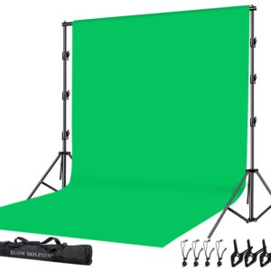 SLOW DOLPHIN Photo Video Studio 10 x12ft 100% Cotton Muslin Chromakey Green Screen Backdrop with 10 x 10ft Stand Photography Background Support System Kit Clamp, Carry Bag