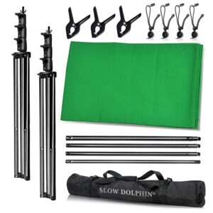 SLOW DOLPHIN Photo Video Studio 10 x12ft 100% Cotton Muslin Chromakey Green Screen Backdrop with 10 x 10ft Stand Photography Background Support System Kit Clamp, Carry Bag