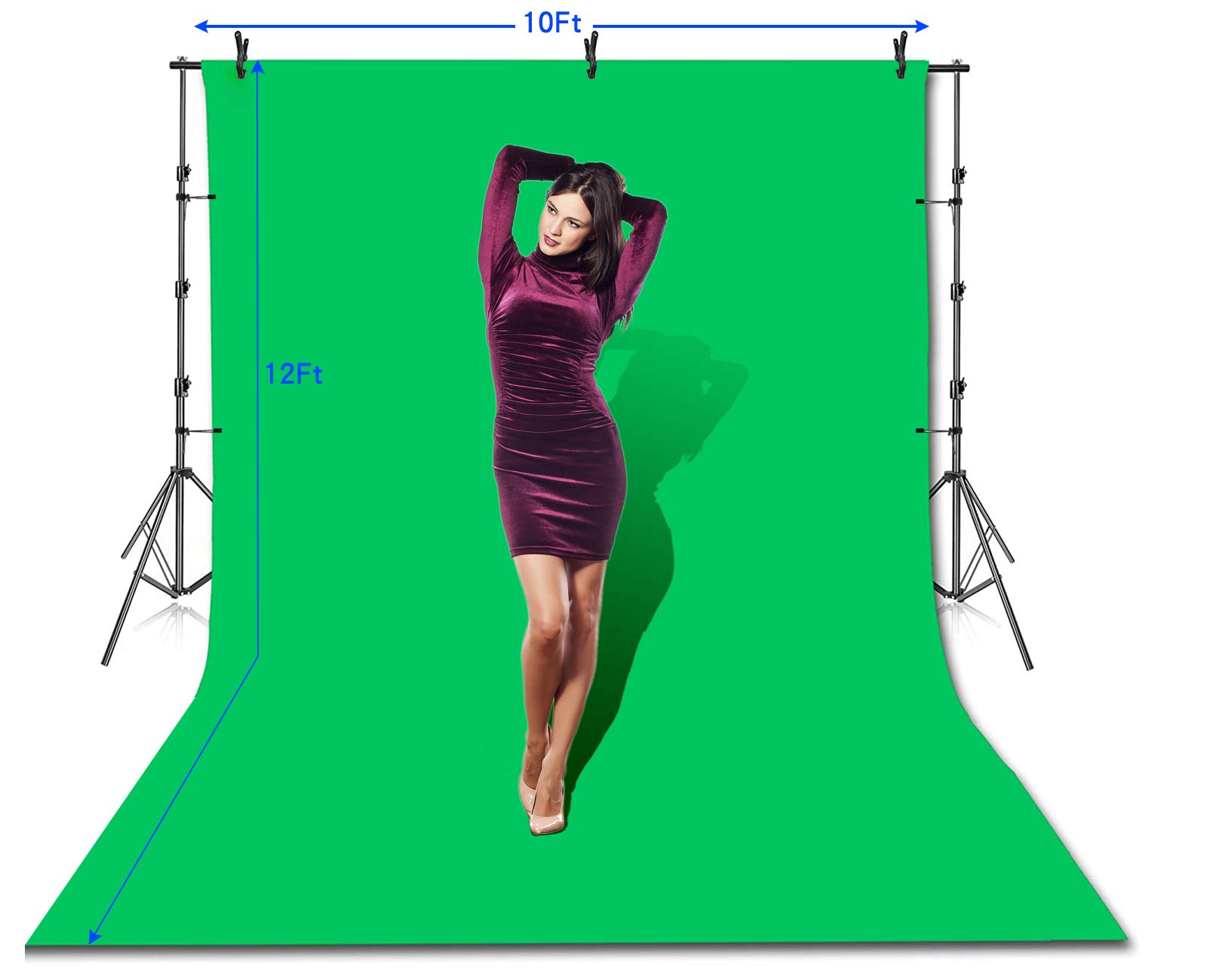 SLOW DOLPHIN Photo Video Studio 10 x12ft 100% Cotton Muslin Chromakey Green Screen Backdrop with 10 x 10ft Stand Photography Background Support System Kit Clamp, Carry Bag