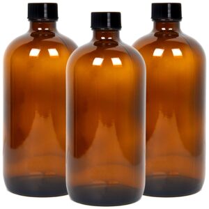 youngever 3 pack empty glass bottles with lids, amber glass growlers 16 ounce with tight seal lids, perfect for secondary fermentation, storing kombucha, kefir, glass beer growler (16 ounce)