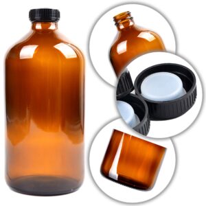 Youngever 3 Pack Empty Glass Bottles with Lids, Amber Glass Growlers 16 Ounce with Tight Seal Lids, Perfect for Secondary Fermentation, Storing Kombucha, Kefir, Glass Beer Growler (16 Ounce)