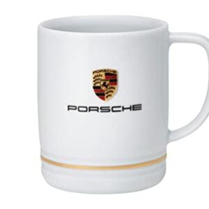 Porsche Crest Porcelain Cup White with Gold Ring Mug,9 ounce