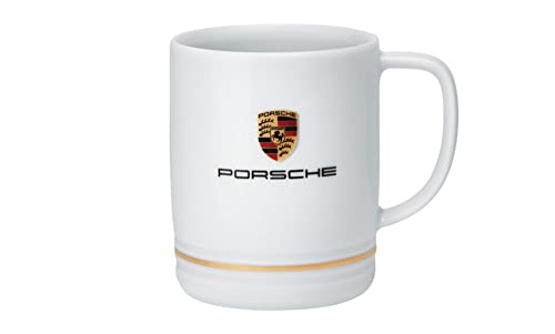 Porsche Crest Porcelain Cup White with Gold Ring Mug,9 ounce