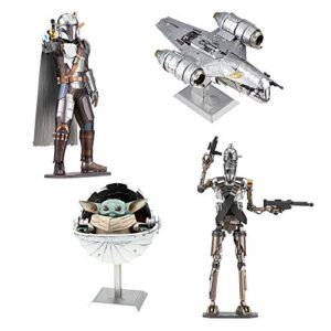 metal earth fascinations premium series 3d metal model kits star wars mandalorian set of 4 - the mandalorian - the child - ig-11 - razor crest