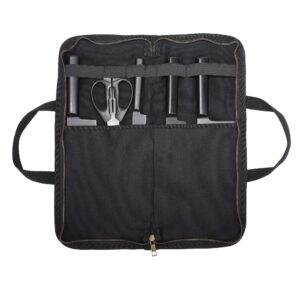 heavy duty waxed canvas, multi-purpose knife case with 5 slots, durable handle, elastic band (black)