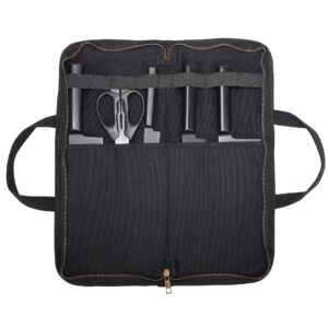 Heavy Duty Waxed Canvas, Multi-Purpose Knife Case With 5 Slots, Durable Handle, Elastic Band (Black)